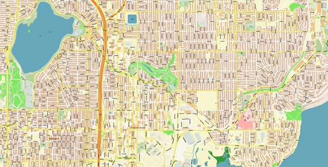 Seattle + Bellevue Washington US City Vector Map Exact High Detailed ...