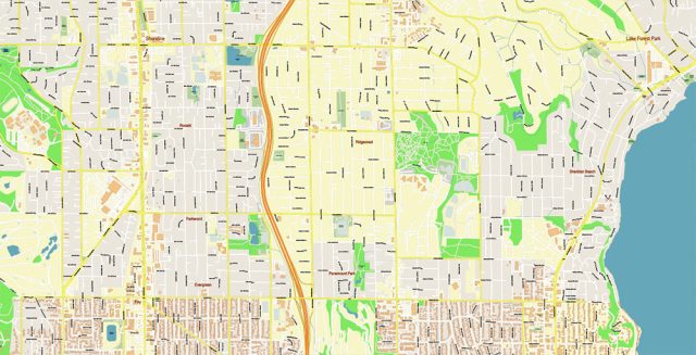 Seattle + Bellevue Washington US City Vector Map Exact High Detailed ...