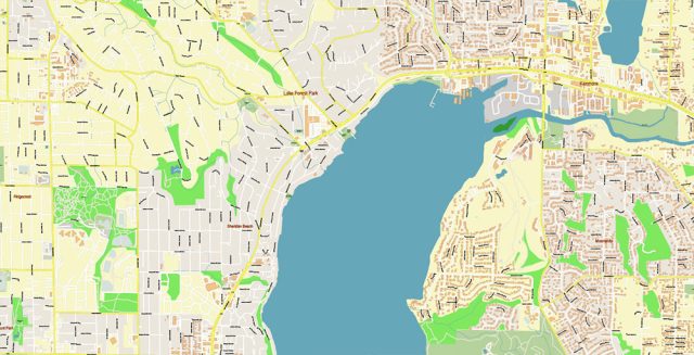 Seattle + Bellevue Washington US City Vector Map Exact High Detailed ...