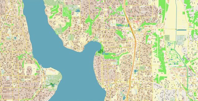 Seattle + Bellevue Washington US City Vector Map Exact High Detailed ...