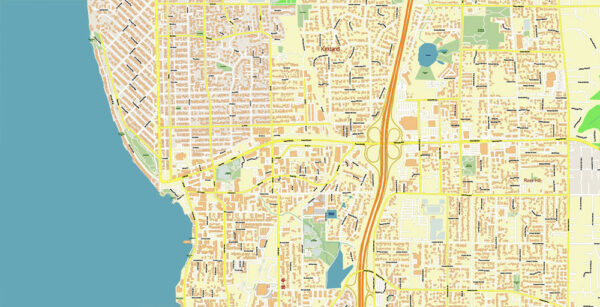 Seattle + Bellevue Washington US City Vector Map Exact High Detailed ...