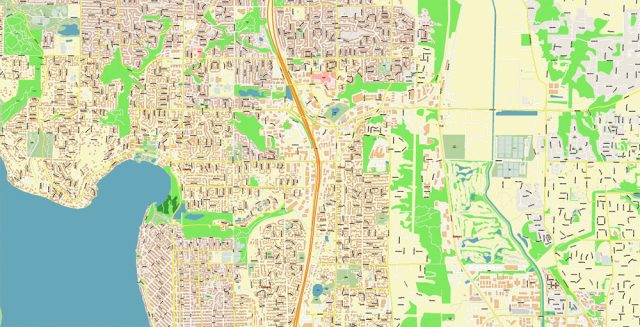 Seattle + Bellevue Washington US City Vector Map Exact High Detailed ...