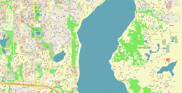 Seattle + Bellevue Washington US City Vector Map Exact High Detailed ...
