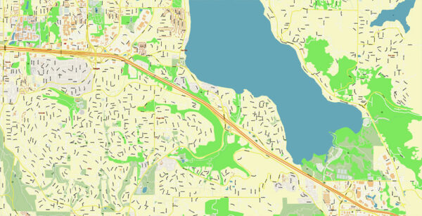 Seattle + Bellevue Washington US City Vector Map Exact High Detailed ...
