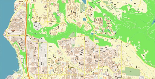 Seattle + Bellevue Washington US City Vector Map Exact High Detailed ...