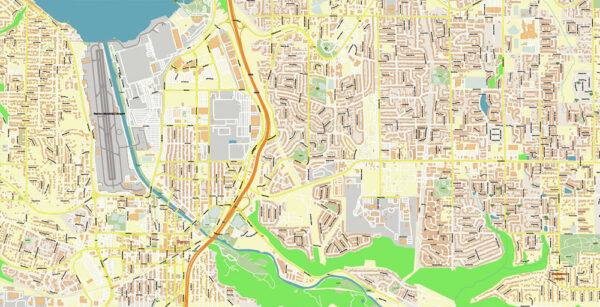 Seattle + Bellevue Washington US City Vector Map Exact High Detailed ...