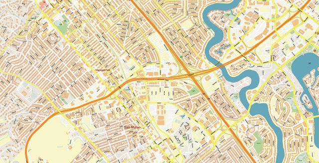 Silicon Valley California US City Vector Map Exact High Detailed ...