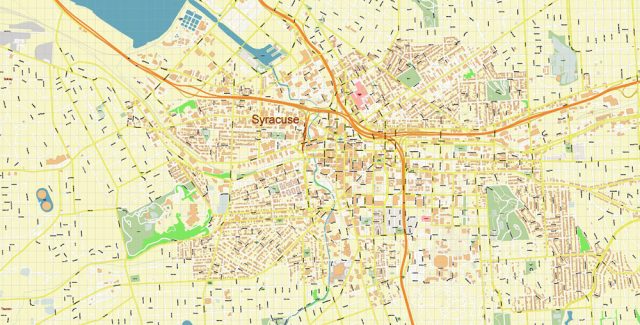 Syracuse New York US City Vector Map Exact High Detailed editable Adobe ...