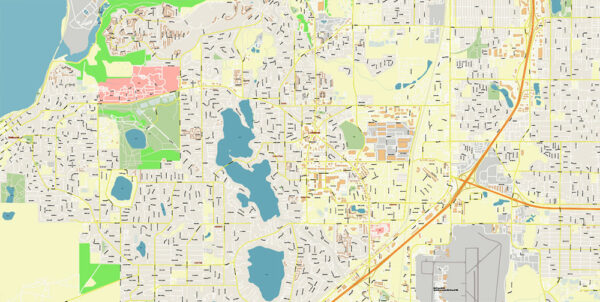 Tacoma Washington US PDF City Vector Map Exact High Detailed editable ...