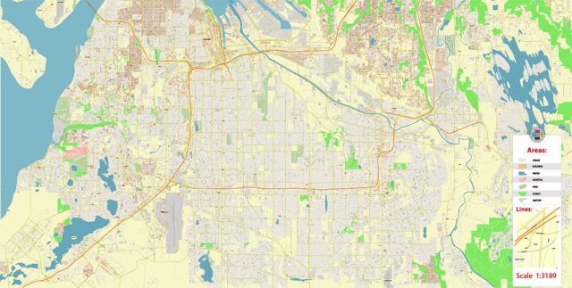 Tacoma Washington US City Vector Map Exact High Detailed editable Adobe ...
