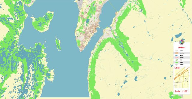 Tromsø / Tromso Norway City Vector Map Exact High Detailed editable ...