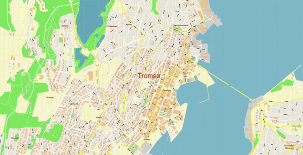 Tromsø / Tromso Norway City Vector Map Exact High Detailed editable ...