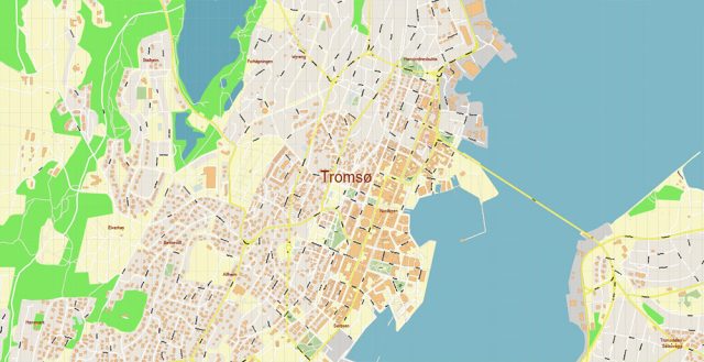 Tromsø / Tromso Norway City Vector Map Exact High Detailed editable ...