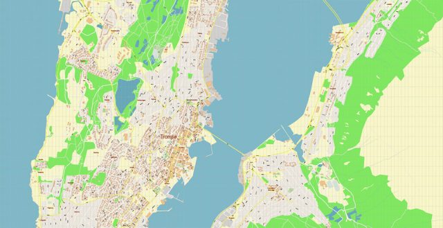 Tromsø / Tromso Norway City Vector Map Exact High Detailed editable ...