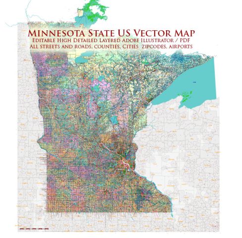 Map Minnesota State US Map: PDF and Adobe Illustrator