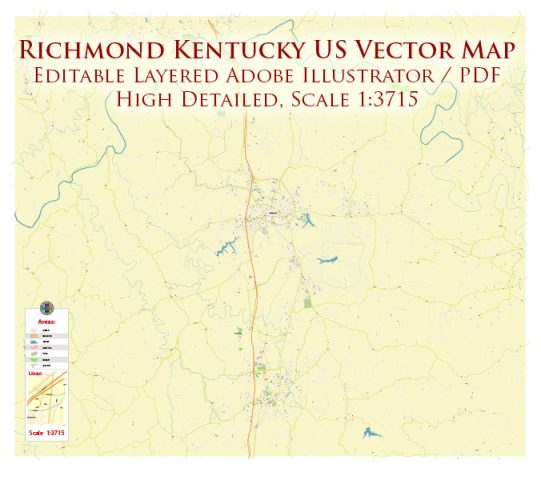Richmond Kentucky US Map Vector High Detailed editable Adobe ...