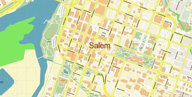 Salem + Keizer Oregon US Map Vector High Detailed editable Adobe ...