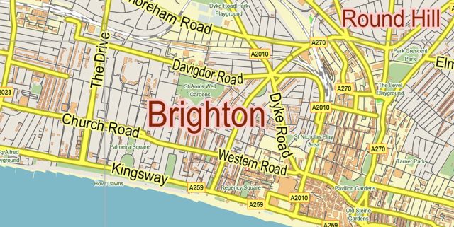 Brighton England UK Map Vector City Plan Low Detailed (for small print ...