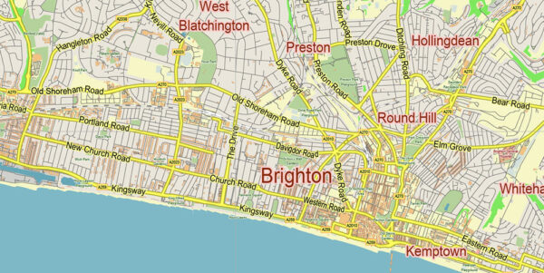 Brighton England UK PDF Vector Map: City Plan Low Detailed (for small ...
