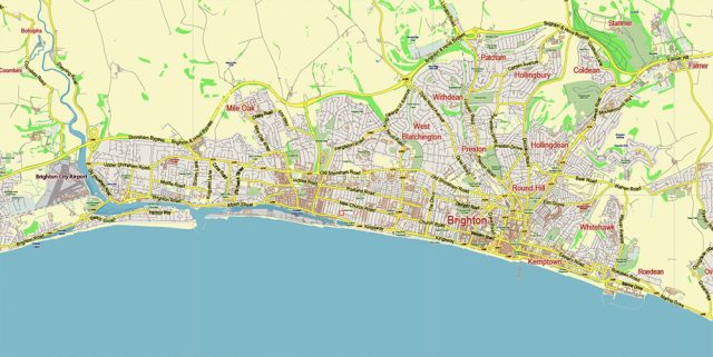 Brighton England UK Map Vector City Plan Low Detailed (for small print ...