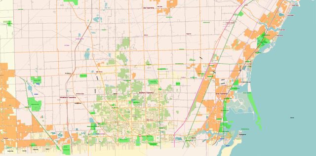 Michigan South-East part, US Vector Map: PDF Extra High Detailed (all ...