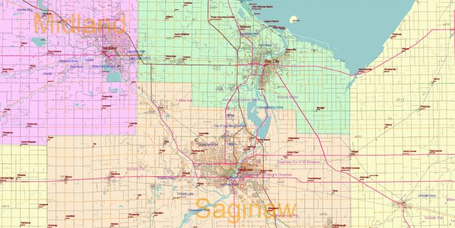 Michigan State US PDF Vector MAP: Accurate Roads Plan High Detailed ...