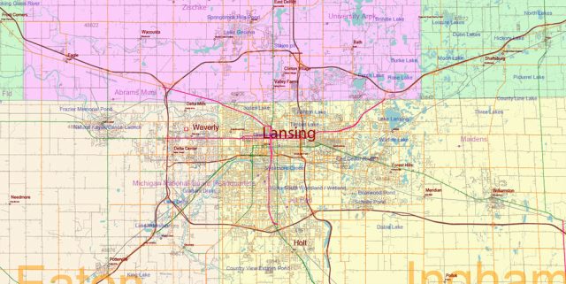 Michigan State US Map Vector Accurate Roads Plan High Detailed Street ...