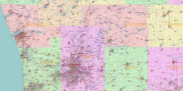 _Michigan State US PDF Vector MAP: Accurate Roads Plan High Detailed ...