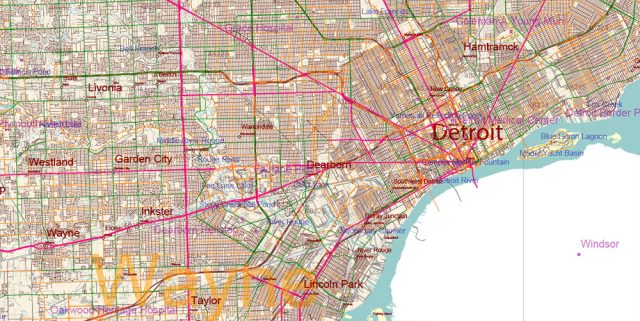 Michigan State US PDF Vector MAP: Accurate Roads Plan High Detailed ...