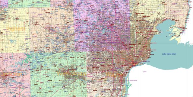 _Michigan State US Map Vector Accurate Roads Plan High Detailed Street ...