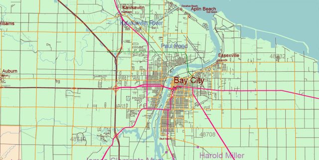 Michigan State US Map Vector Accurate Roads Plan High Detailed Street ...