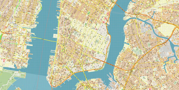 New York City US Map Vector City Plan High Detailed Street Map editable ...