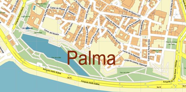 Palma Mallorca Spain Map Vector City Plan High Detailed Street Map ...