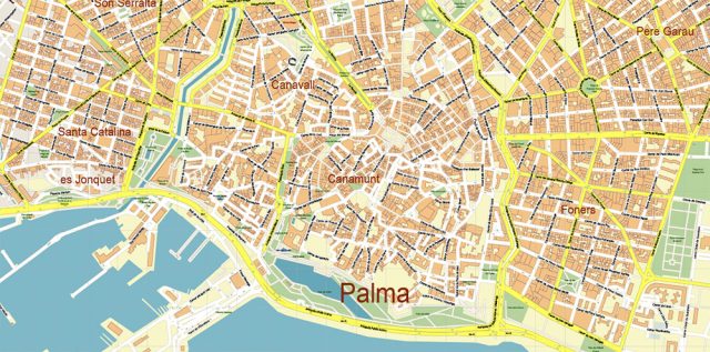 Palma Mallorca Spain Map Vector City Plan High Detailed Street Map ...