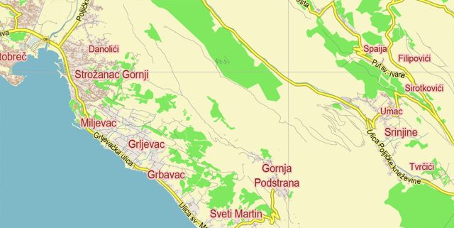Split Croatia Map Vector City Plan Low Detailed (for small print size ...