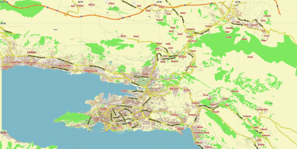 Split Croatia Map Vector City Plan Low Detailed (for small print size ...