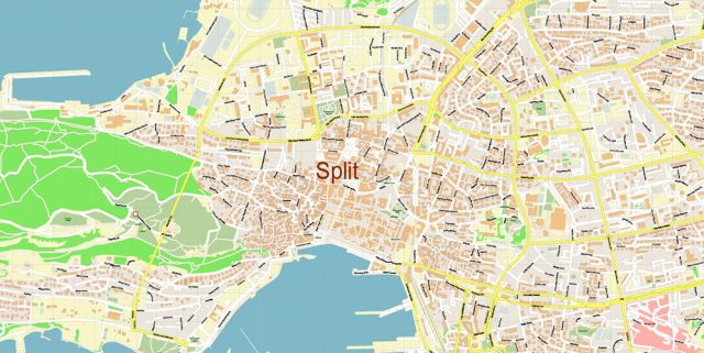 Split Croatia PDF Vector Map: City Plan High Detailed Street Map ...