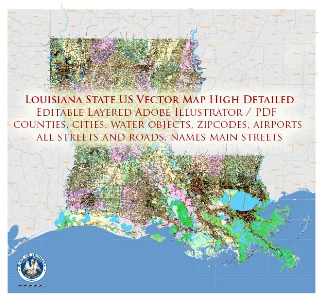 Baton Rouge Louisiana US Map Vector Exact City Plan detailed Street Map ...