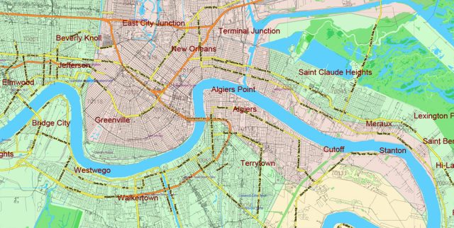 Louisiana State US Map Vector Exact Roads Plan High Detailed Street Map ...
