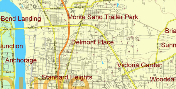 Louisiana State US Map Vector Exact Roads Plan High Detailed Street Map ...