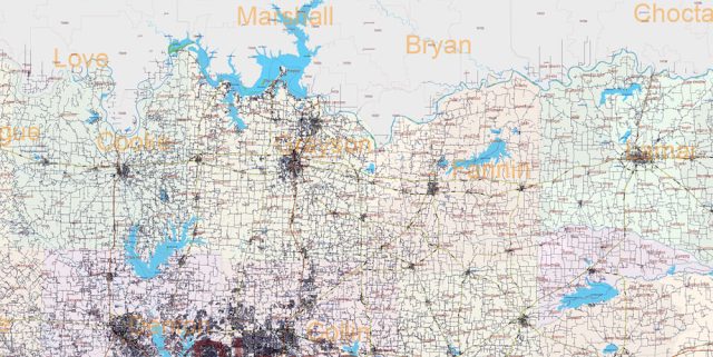 Texas State US Map Vector Exact Roads Plan High Detailed Street Map ...