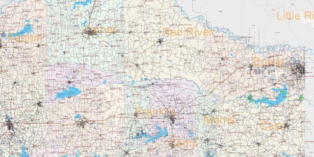 Texas State US Map Vector Exact Roads Plan High Detailed Street Map ...