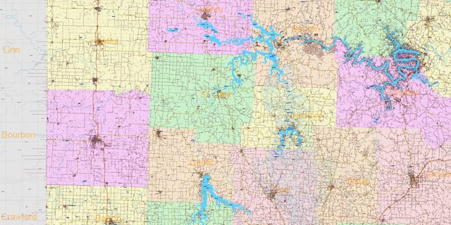 Missouri State US PDF Vector Map Exact Roads Plan High Detailed Street ...