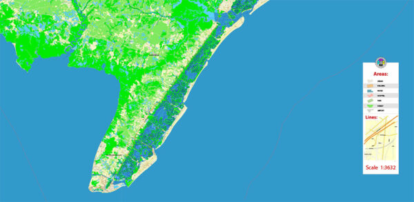 Atlantic City Area New Jersey US Map Vector City Plan High Detailed ...