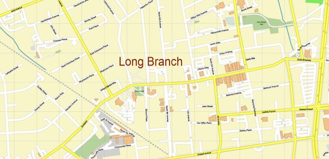 Long Branch Area New Jersey US Map Vector City Plan High Detailed ...
