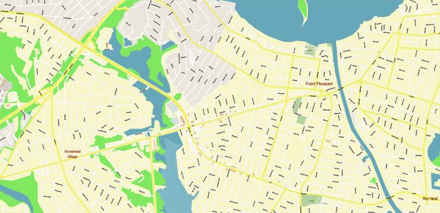 Long Branch Area New Jersey US PDF Vector Map: City Plan High Detailed ...