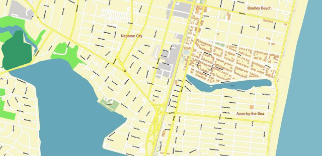 Long Branch Area New Jersey US PDF Vector Map: City Plan High Detailed ...