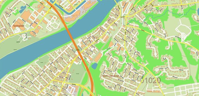 Springfield Area Massachusetts US Map Vector City Plan + Zipcodes High ...