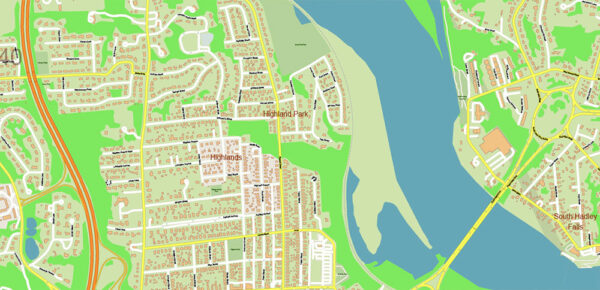 Springfield Area Massachusetts US Map Vector City Plan + Zipcodes High ...