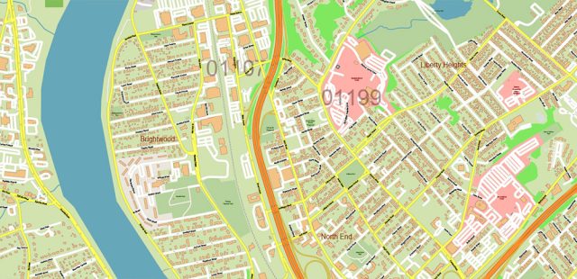 Springfield Area Massachusetts US Map Vector City Plan + Zipcodes High ...